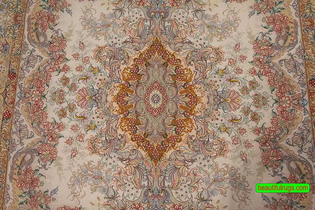 Silk Persian Rug | Beige And Brown Persian Tabriz Silk Rug